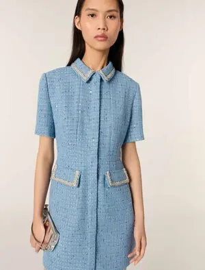 Maje Sequin Tweed Mini Dress