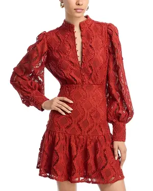 Aqua Wavy Lace Mini Dress - Rust