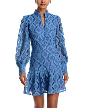Aqua Wavy Lace Mini Dress Slate Blue