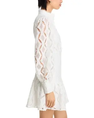 Aqua Wavy Lace Mini Dress - White