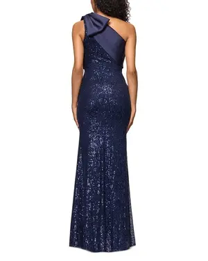 Aqua Long Sequinned Bow Dress
