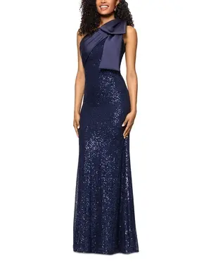 Aqua Long Sequinned Bow Dress