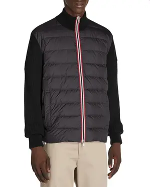 Moncler Wool Knit Quilted Down Combo Cardigan - Black