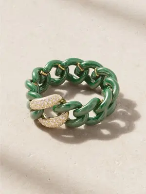 Shay Medium Link Diamond And Ceramic Ring - Green