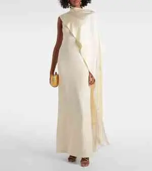 TALLER MARMO Berenson Caped Crepe Cady Gown - White