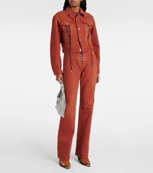 Rabanne Cropped Denim Jacket With Lace-up Detailing