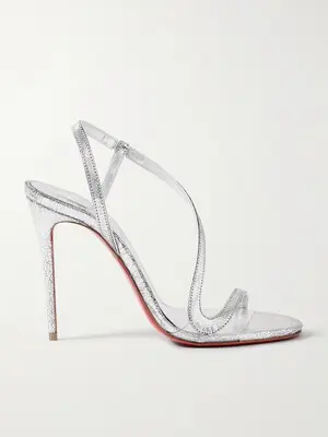 CHRISTIAN LOUBOUTIN Christian Louboutin Rosalie 100 Metallic Cracked-Leather Slingback Sandals