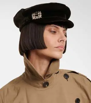 ROGER VIVIER Velvet Newsboy Cap - Brown