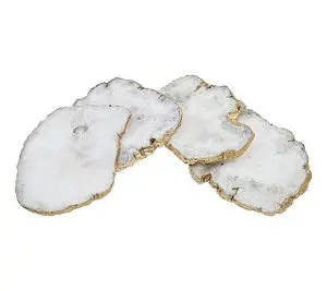 GODINGER White Quartz Gold Metallic Edged Coaster Set - One-color
