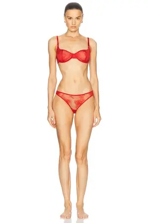 FLEUR DU MAL Bouquet Lace Cheeky Underwear In Red - Rouge