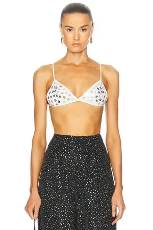 BODE Sequin Spangled Bra Top In White - Ivory
