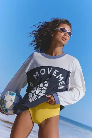 Free People Hustle Logo Layer Long Sleeve - Black White Logo