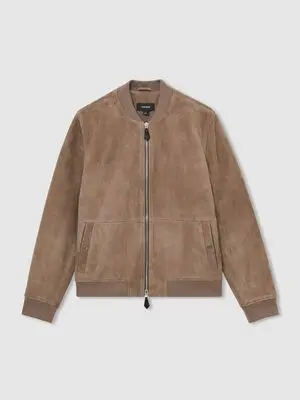 REISS Block Brick Suede Zip-through Bomber Jacket