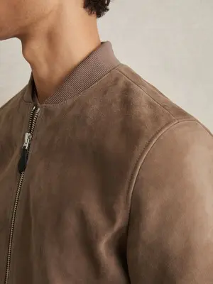 REISS Block Brick Suede Zip-through Bomber Jacket