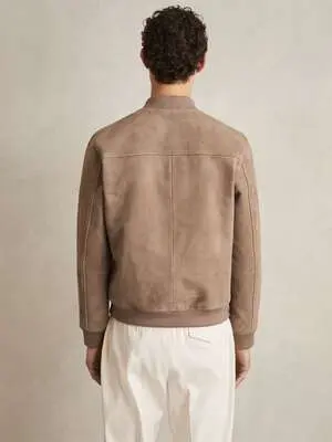 REISS Block Brick Suede Zip-through Bomber Jacket