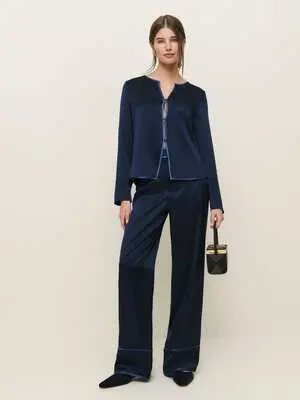 REFORMATION Eloise Silk Two Piece - Blue