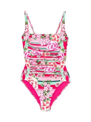 Johnny Was Ruched One-piece Swimsuit - Pink