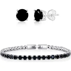 DONATELLO GIAN Name Tennis Bracelet And Stud Earrings Set - Black