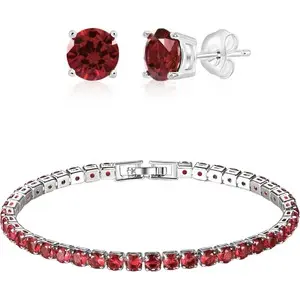 DONATELLO GIAN Name Tennis Bracelet And Stud Earrings Set - Red