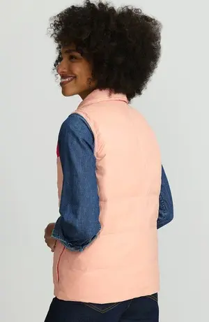 LANDS' END Wanderweight Reversible Packable Down Vest - Pink/sweet Mango Colorblock