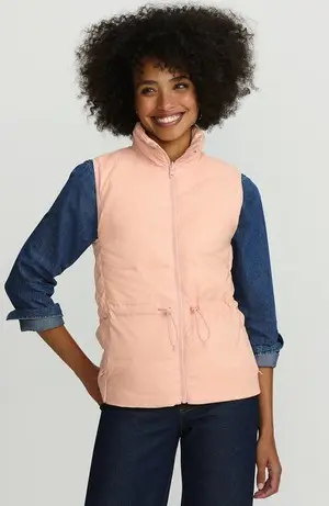 LANDS' END Wanderweight Reversible Packable Down Vest - Pink/sweet Mango Colorblock
