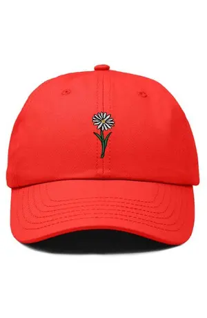 DALIX Daisy Embroidered Cap - Red