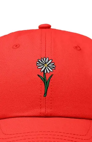 DALIX Daisy Embroidered Cap - Red