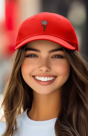 DALIX Daisy Embroidered Cap - Red