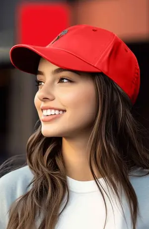 DALIX Daisy Embroidered Cap - Red