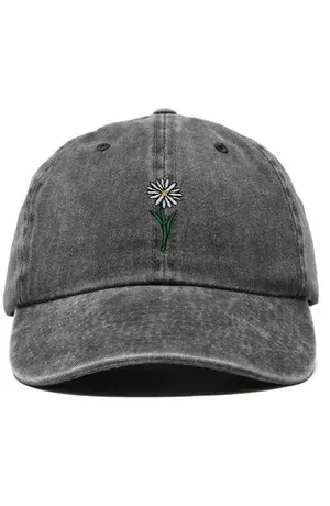 DALIX Daisy Embroidered Cap - Washed Black