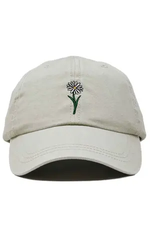 DALIX Daisy Embroidered Cap - Washed Stone White