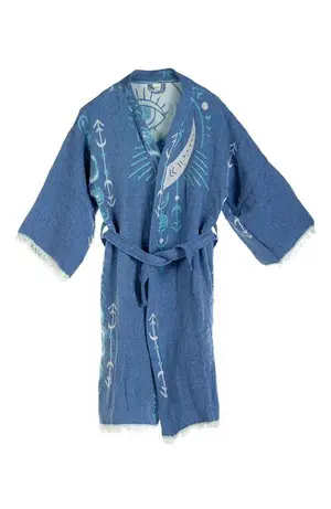 FOREVER & ALWAYS SHOES Lunamoon Handmade Boho Cotton Robe Cover-up - Blue