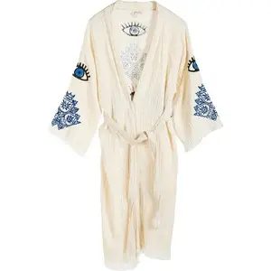 FOREVER & ALWAYS SHOES Irismandala Evil Eye Handmade Cotton Robe Cover-up - Off-white