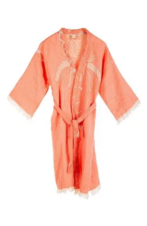 FOREVER & ALWAYS SHOES Astridelephant Pattern Handmade Cotton Robe Cover-up Coral