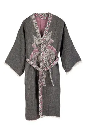 FOREVER & ALWAYS SHOES Astridelephant Pattern Handmade Cotton Robe Cover-up Grey