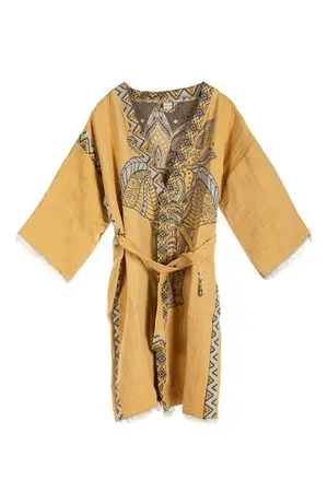 FOREVER & ALWAYS SHOES Astridelephant Pattern Handmade Cotton Robe Cover-up - Mustard