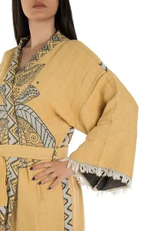 FOREVER & ALWAYS SHOES Astridelephant Pattern Handmade Cotton Robe Cover-up - Mustard