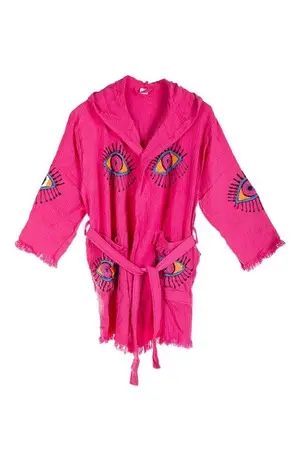 FOREVER & ALWAYS SHOES Imogenhandmade Hooded Cotton Robe Cover-up Fuchsia