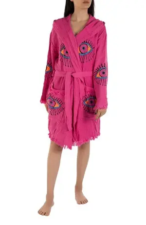 FOREVER & ALWAYS SHOES Imogenhandmade Hooded Cotton Robe Cover-up - Fuchsia