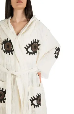 FOREVER & ALWAYS SHOES Imogenhandmade Hooded Cotton Robe Cover-up - Off-white