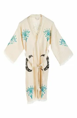FOREVER & ALWAYS SHOES Maiamoon Eye Handmade Cotton Robe Cover-up - Off-white