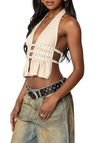 EDIKTED Studded Halter Top