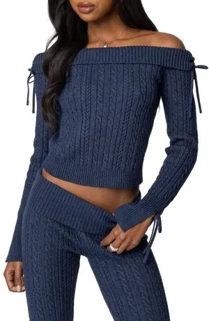 EDIKTED Chase Foldover Off-the-shoulder Trim Sweater