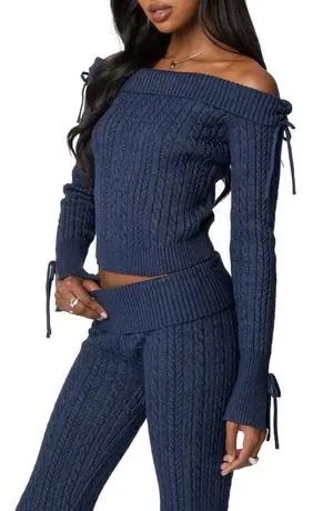 EDIKTED Chase Foldover Off-the-shoulder Trim Sweater