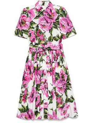 DOLCE & GABBANA Dolce & Gabbana Peonie-Print Cotton Midi Dress