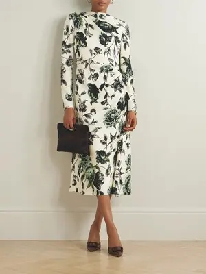 Erdem Violetta Draped Gathered Crepe Midi Dress