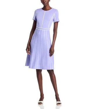 Misook Contrast Piping A-line Dress - Viola/white