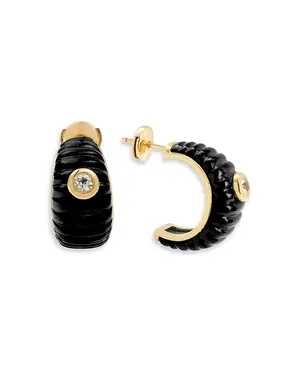 Yvonne Léon 9k Yellow Gold Onyx And White Topaz Hoop Earrings - Black/gold