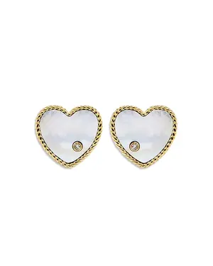 Yvonne Léon Mother Of Pearl & Diamond Heart Stud Earrings - White