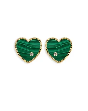 Yvonne Léon 9k Yellow Gold Heart Stud Earrings - Green/gold